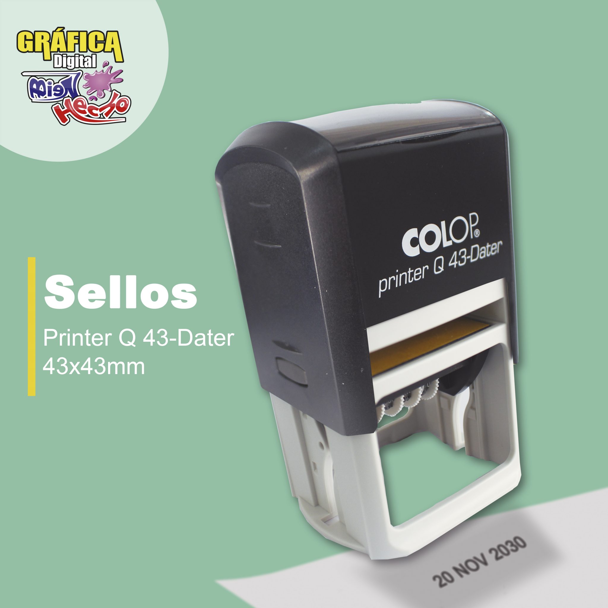 Sellos Printer Q43-Dater, 43x43mm | Gráfica Bien Hecho